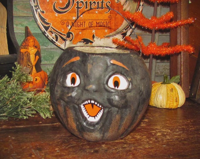 Prim Vtg Paper Mache Style 11" Halloween Trick or Treat Jack O Lantern ...