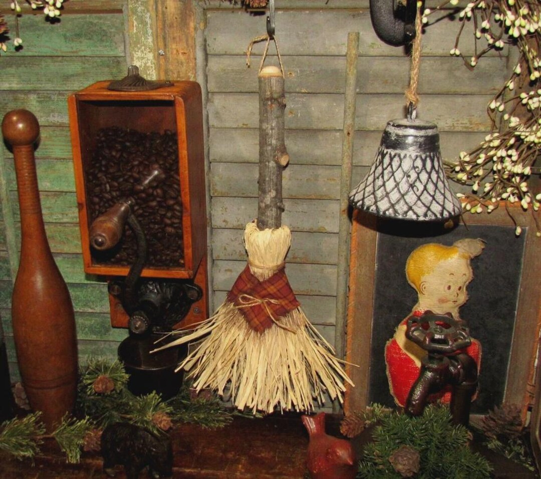 Primitive Raffia Whisk Wisk Hand Orange Early Vtg Style Broom Americana ...