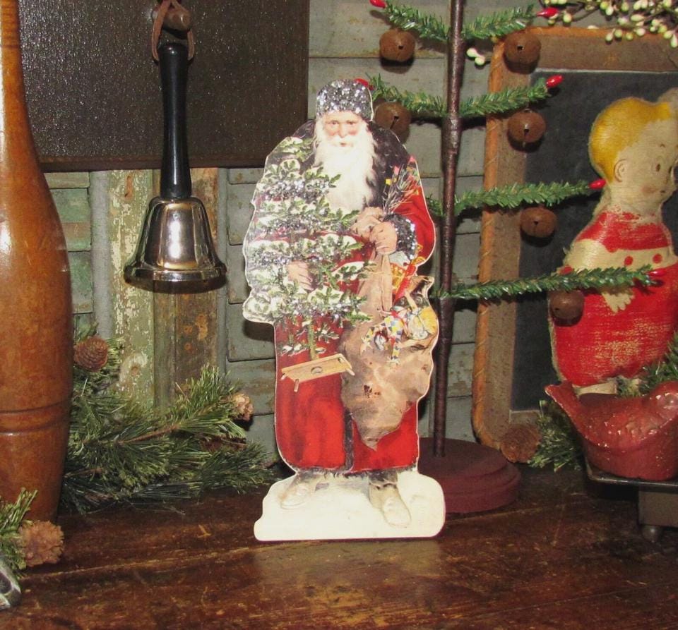 Primitive Belsnickel Red St Nick Santa Claus Dummy Board Sign Vtg ...