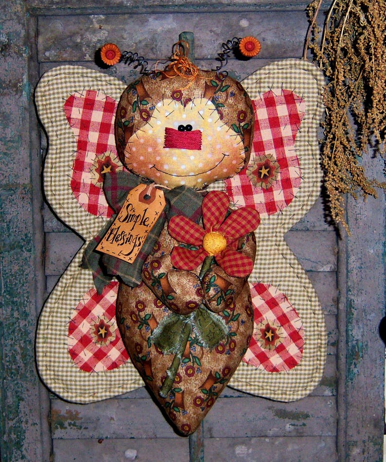 Patti's Ratties Primitive Summer Garden Butterfly Door Doll Flower ...