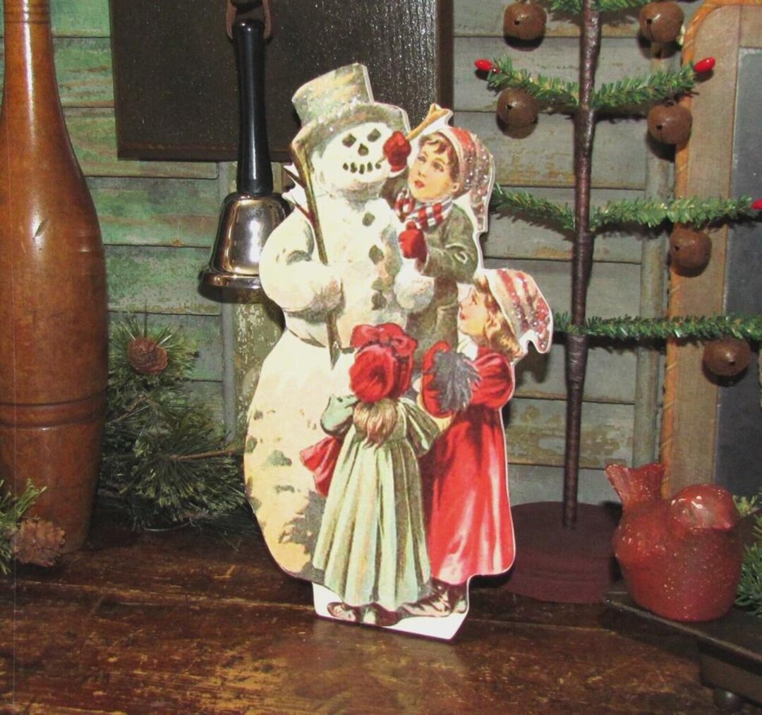 Primitive 1940s Style Children Building Snowman Dummy Board Vtg ...