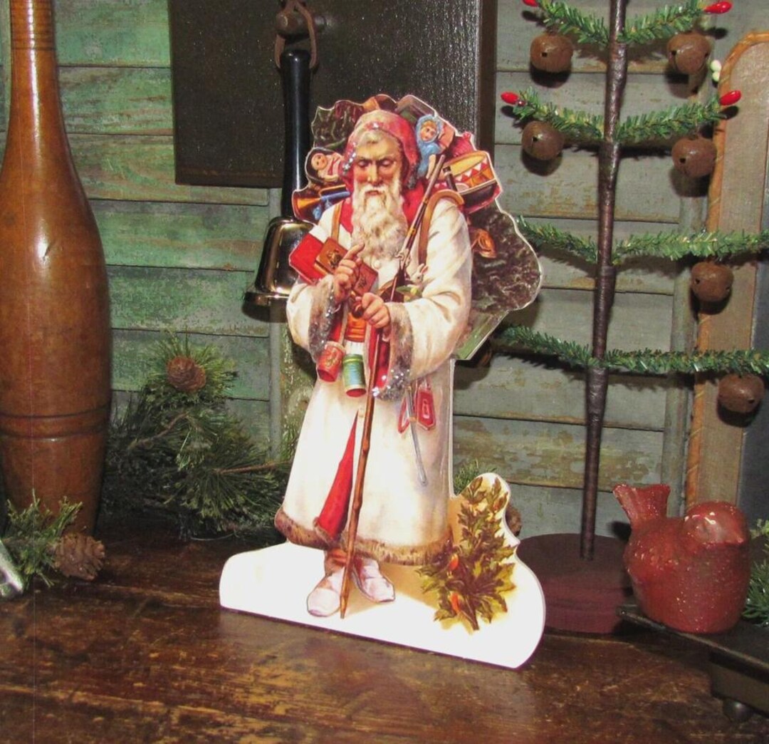 Primitive Belsnickel White St Nick Santa Claus Dummy Board Shelf Sign ...