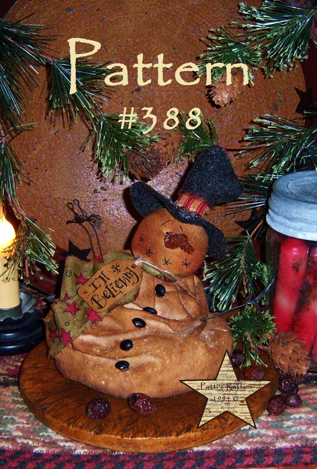 Patti's Ratties Primitive Melting Frosty Snowman Ornie Doll Pattern 388 ...