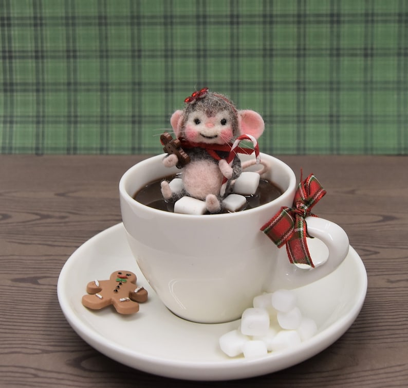 Needle Felted christmas Mouse in Hot Chocolate Cup - Etsy