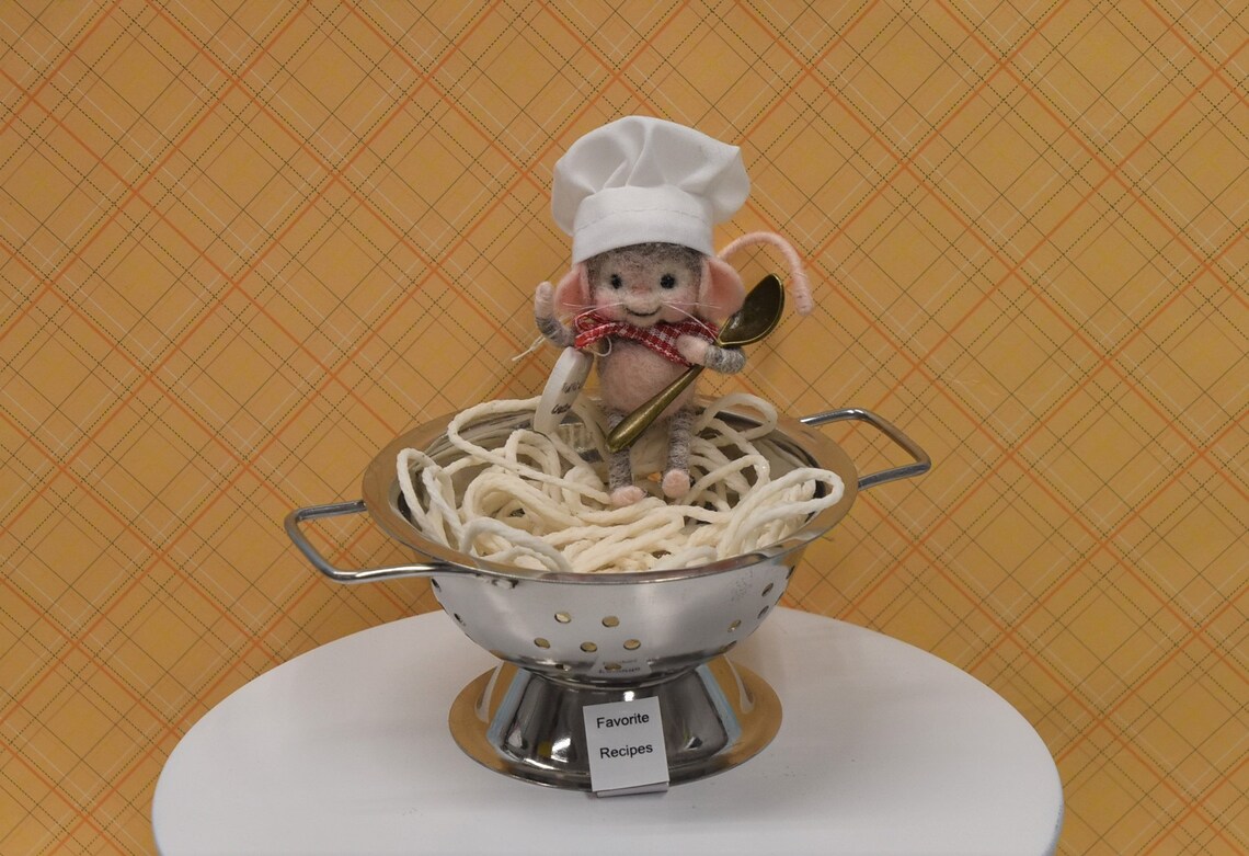 Needle Felted Chef Mouse With Spaghetti and | Etsy