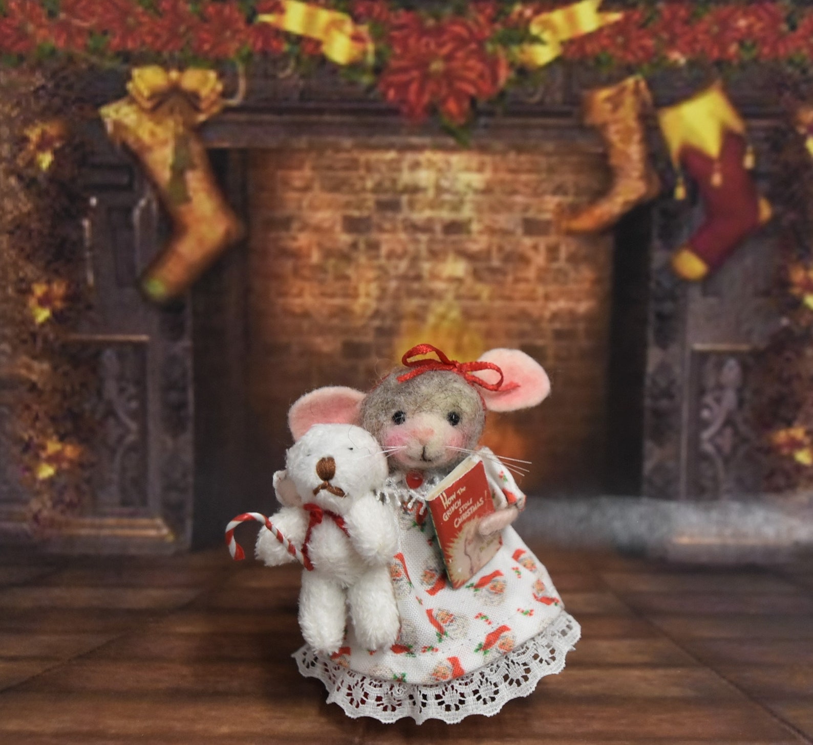 Christmas Day Pajama Girl Mouse With Miniature Teddy Bear - Etsy