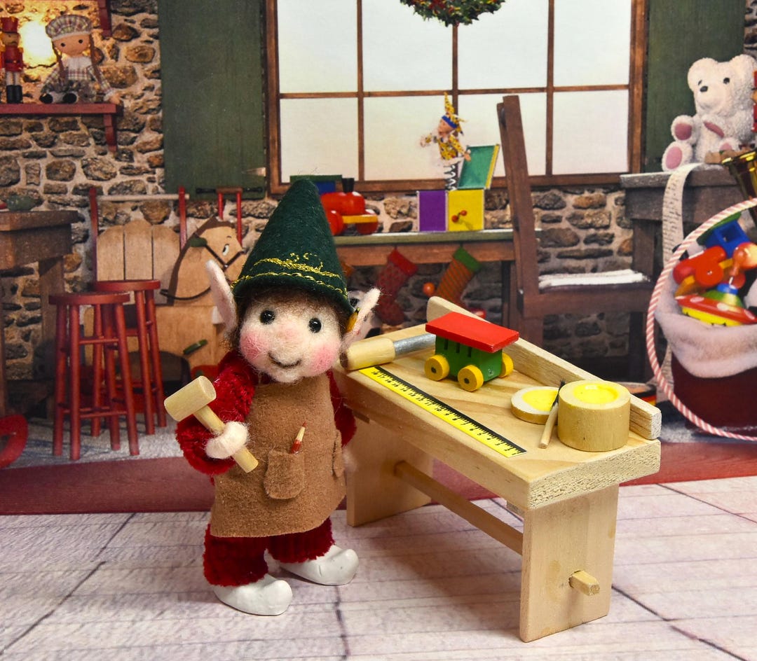 Needle Felted "kenny" Santa's Carpenter Elf With Workbench ...