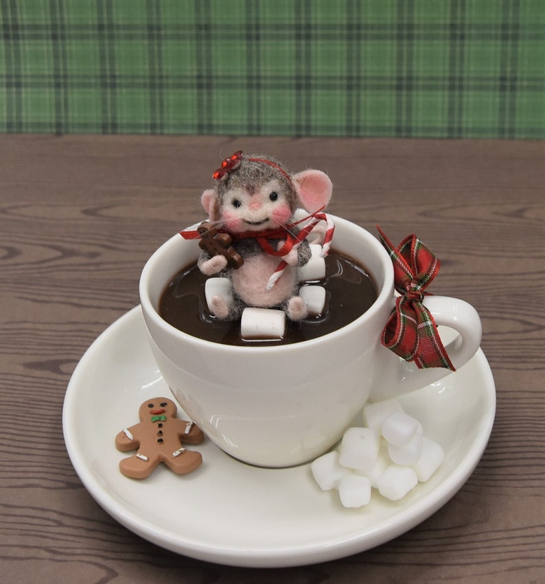 Needle Felted christmas Mouse in Hot Chocolate Cup - Etsy