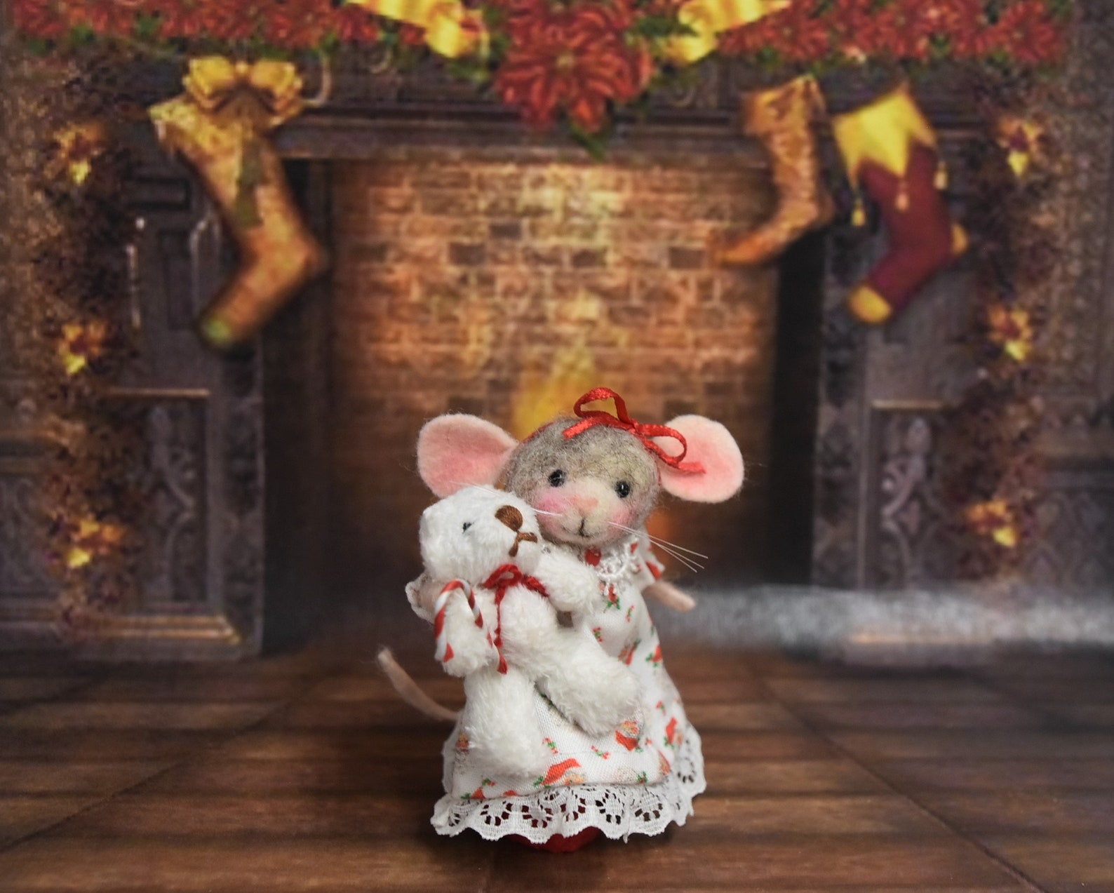 Christmas Day Pajama Girl Mouse With Miniature Teddy Bear - Etsy