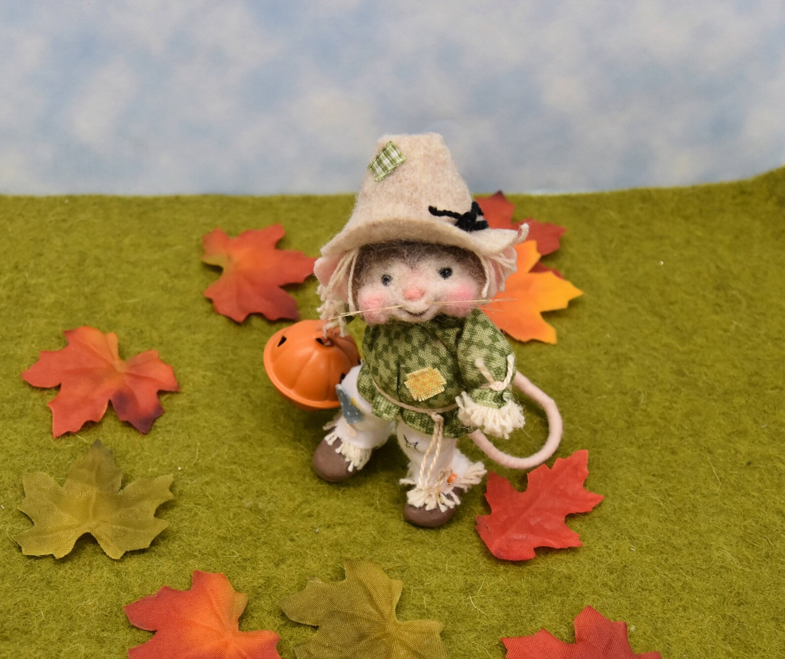 Needle Felted Fall or Halloween Mouse Scarecrow | Etsy