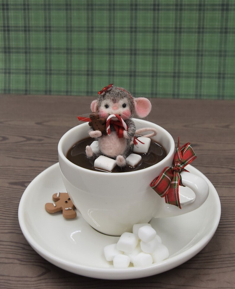 Needle Felted christmas Mouse in Hot Chocolate Cup - Etsy