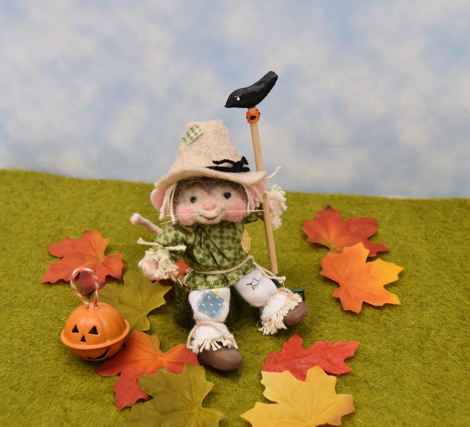 Needle Felted Fall or Halloween Mouse Scarecrow | Etsy