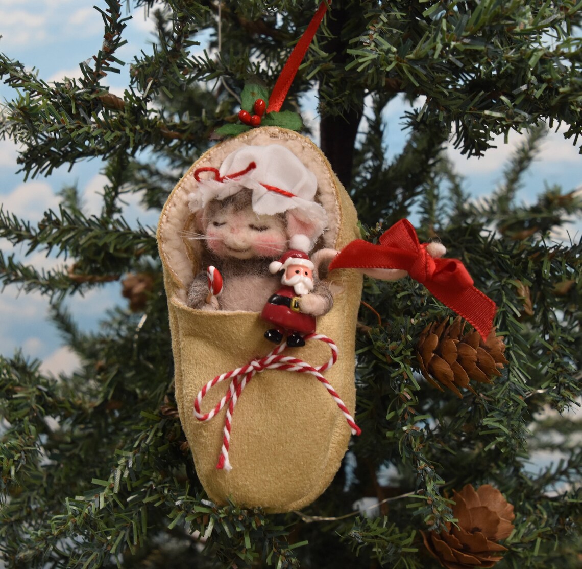 Needle Felted "christmas Mouse Sleeping in A Slipper" Ornament ...