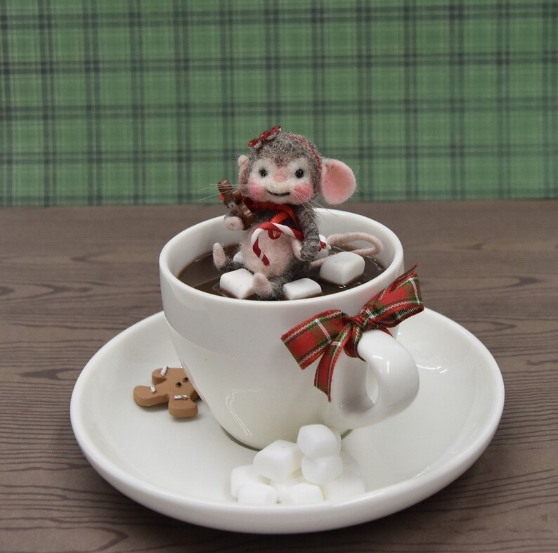 Needle Felted christmas Mouse in Hot Chocolate Cup - Etsy