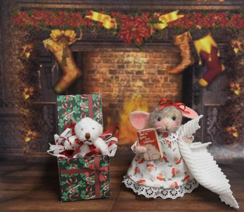 Christmas Day Pajama Girl Mouse With Miniature Teddy Bear - Etsy