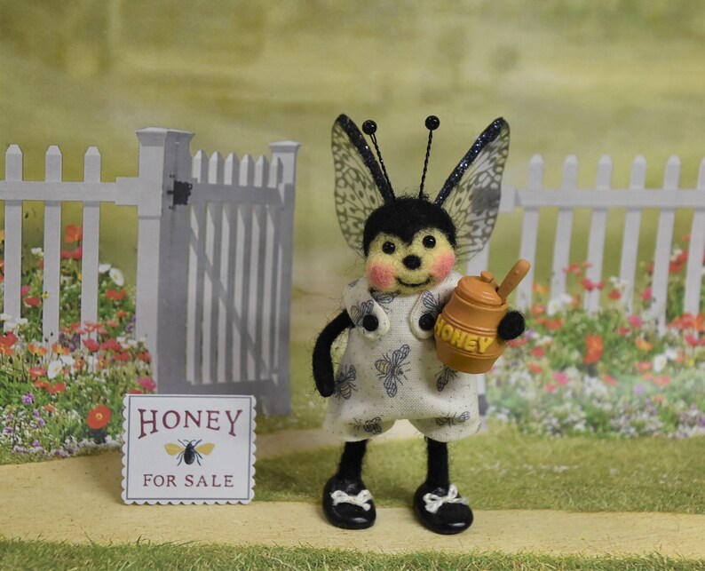 Needle Felted Bumble Bee Boy With Wooden Hive - Handmade Spring Decor ...