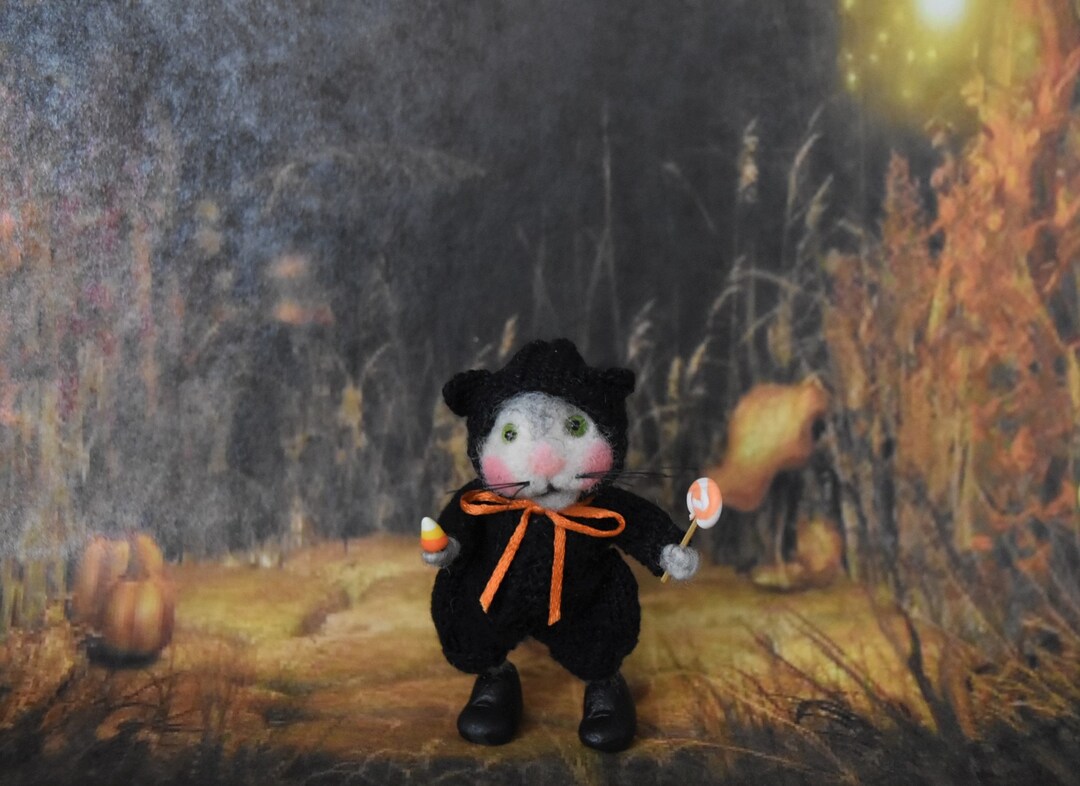 Needle Felted trick or Treat Candy Corn Kitten in Costume ...