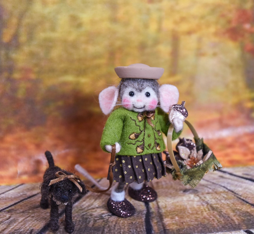 Needle Felted "peggy Cookie" Girl Fall Mouse With Puppy! Free U.S ...