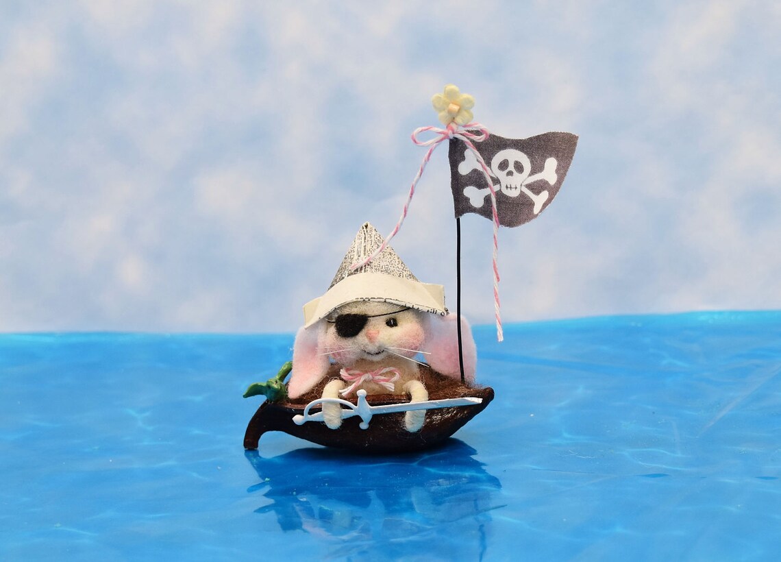 Needle Felted "pirate Bunnies" - Boy or Girl - in Their Pod Boats ...