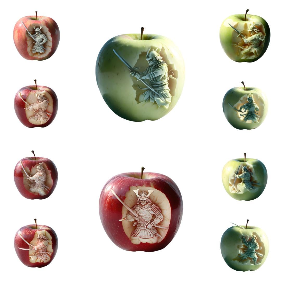 10 Png Images With Samurai Warriors in an Apple, Digital Clip Art ...