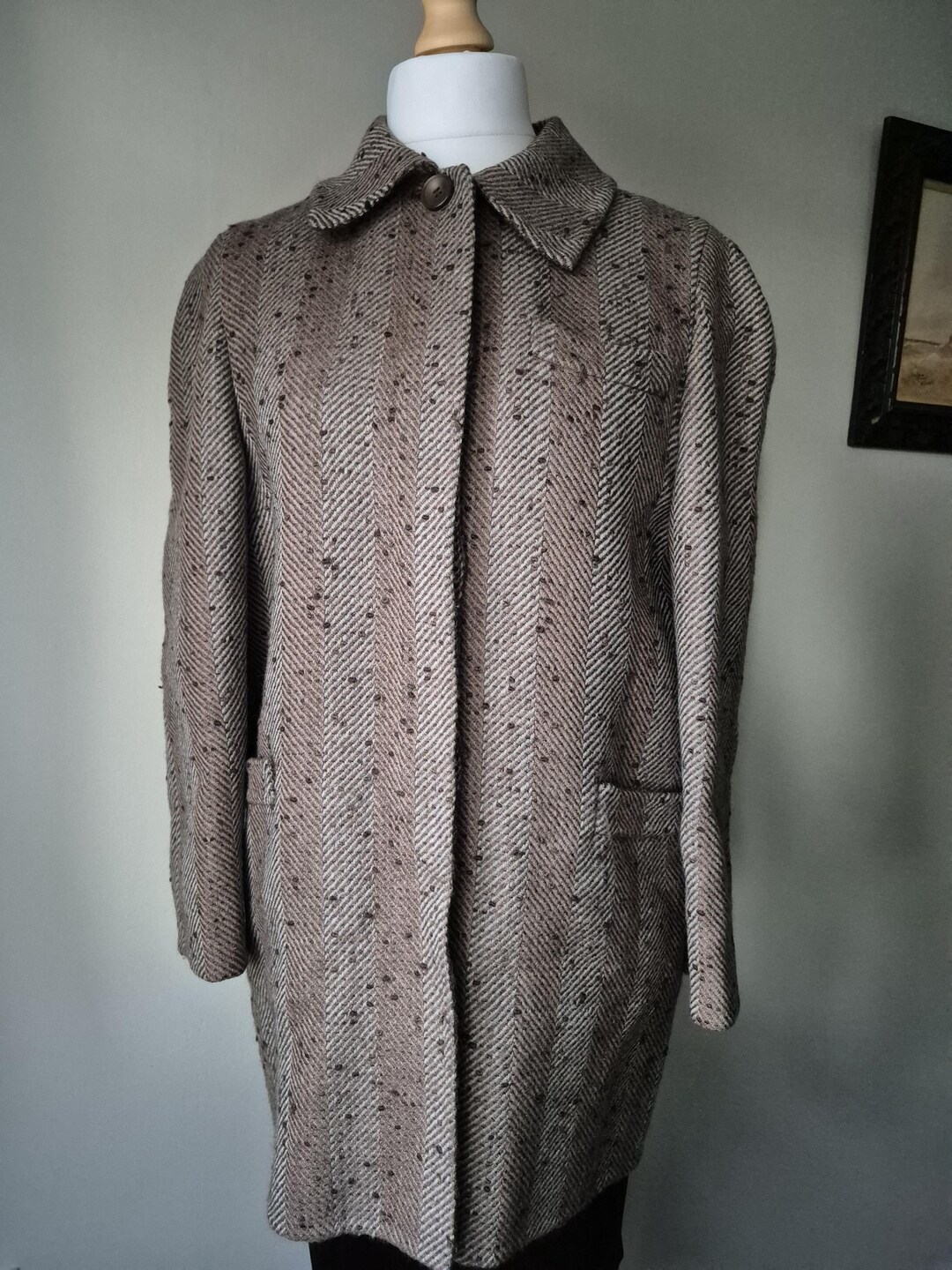Vintage Italian Wool Coat, Flecked Tweed Overcoat (size M) - Etsy