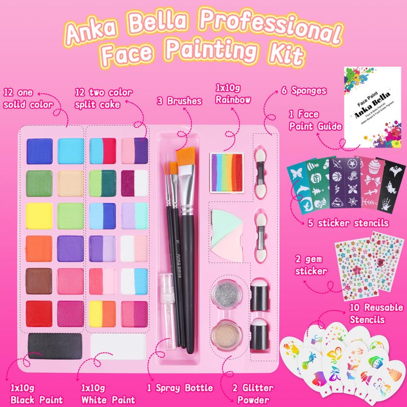 24 Color Kids Face Paint Kit | Washable Non-toxic | Christmas Gift for ...
