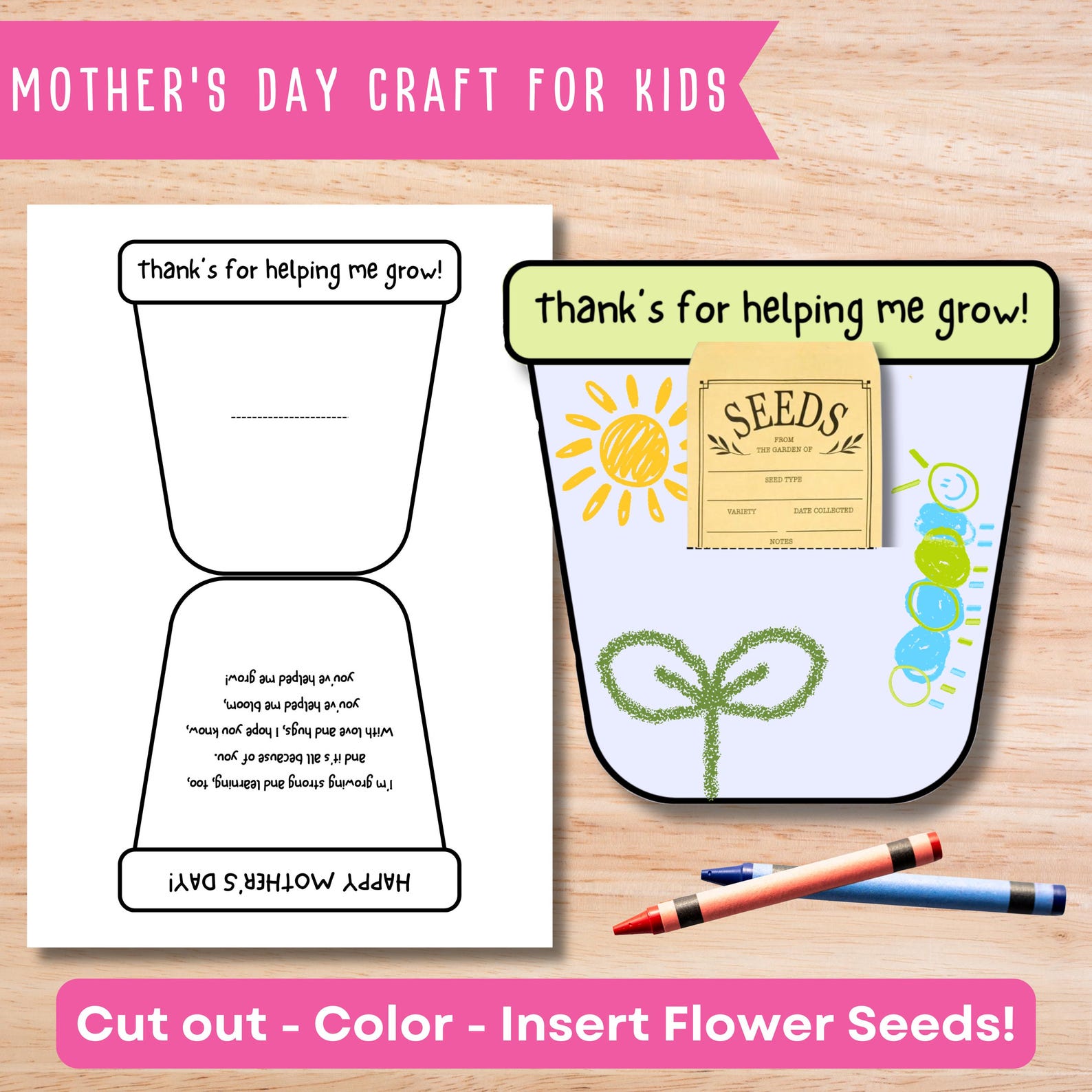 Printable Mothers Day Craft, DIY Kids Project for Mom Grandma, DIY Gift ...