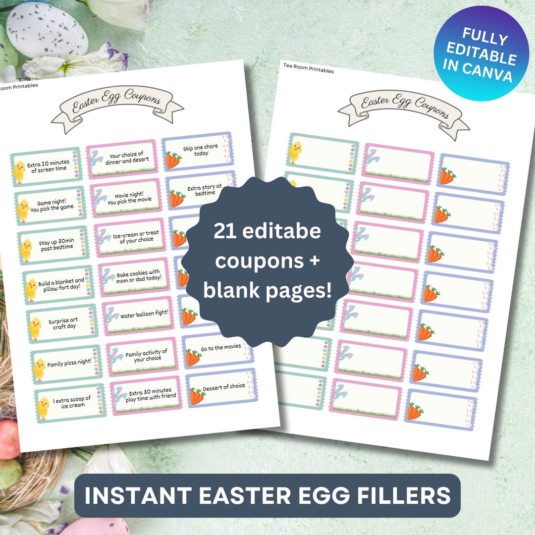 Editable Easter Egg Fillers, Canva Easter Egg Coupons, Easter Egg Hunt ...
