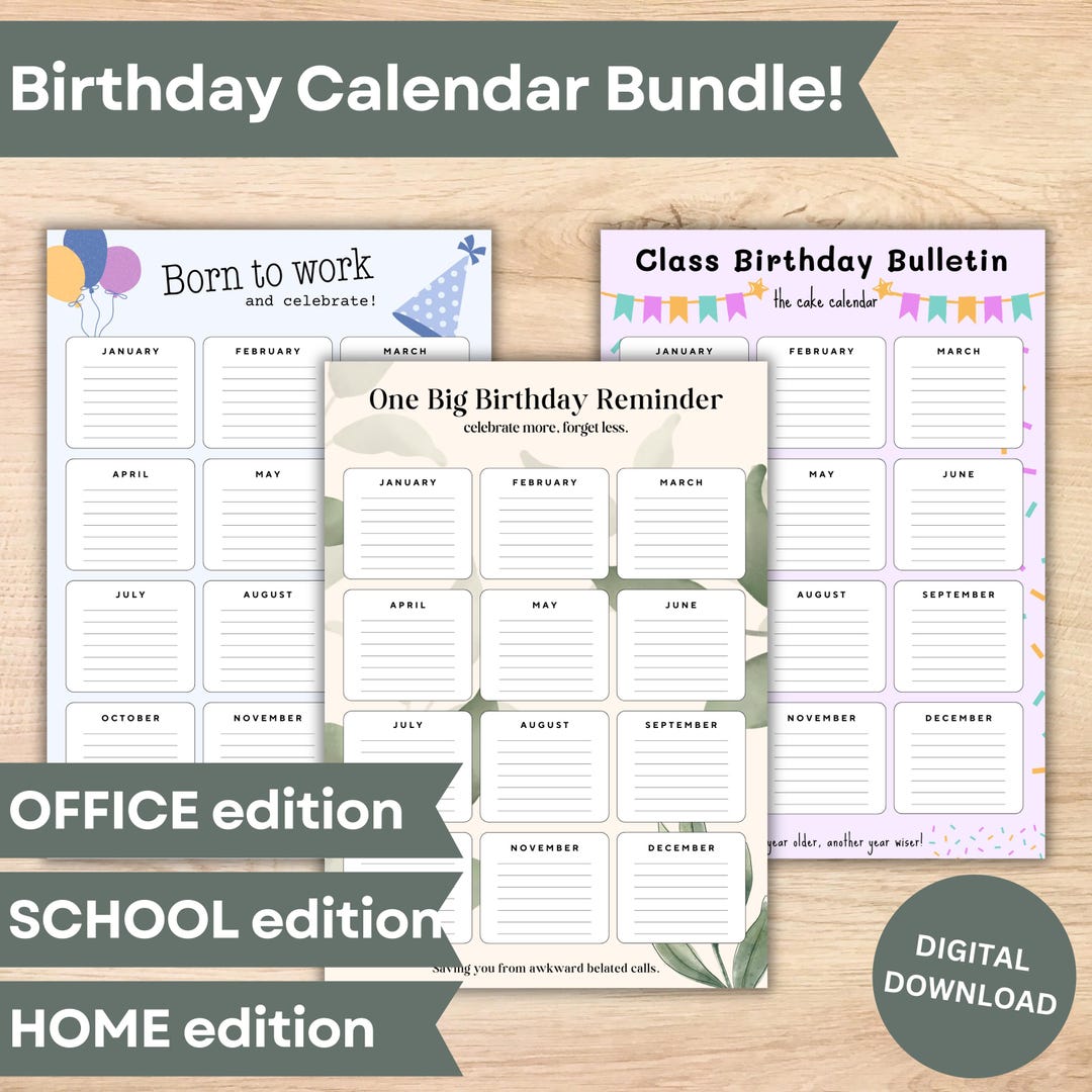 Birthday Calendar Tracker Printable Bday Calendar Perpetual Birthday ...