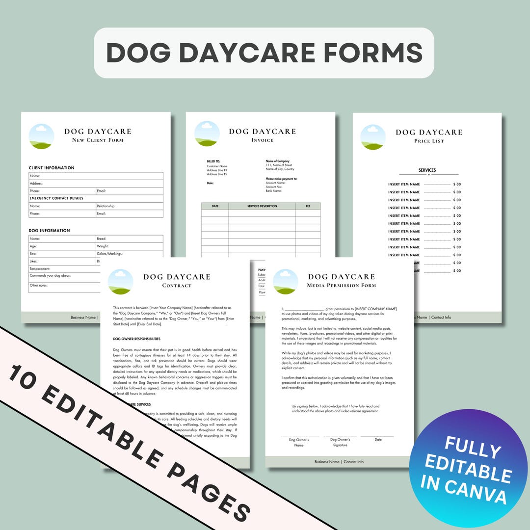 Dog Daycare Forms | Printable Pet Business Templates | Dog Daycare ...