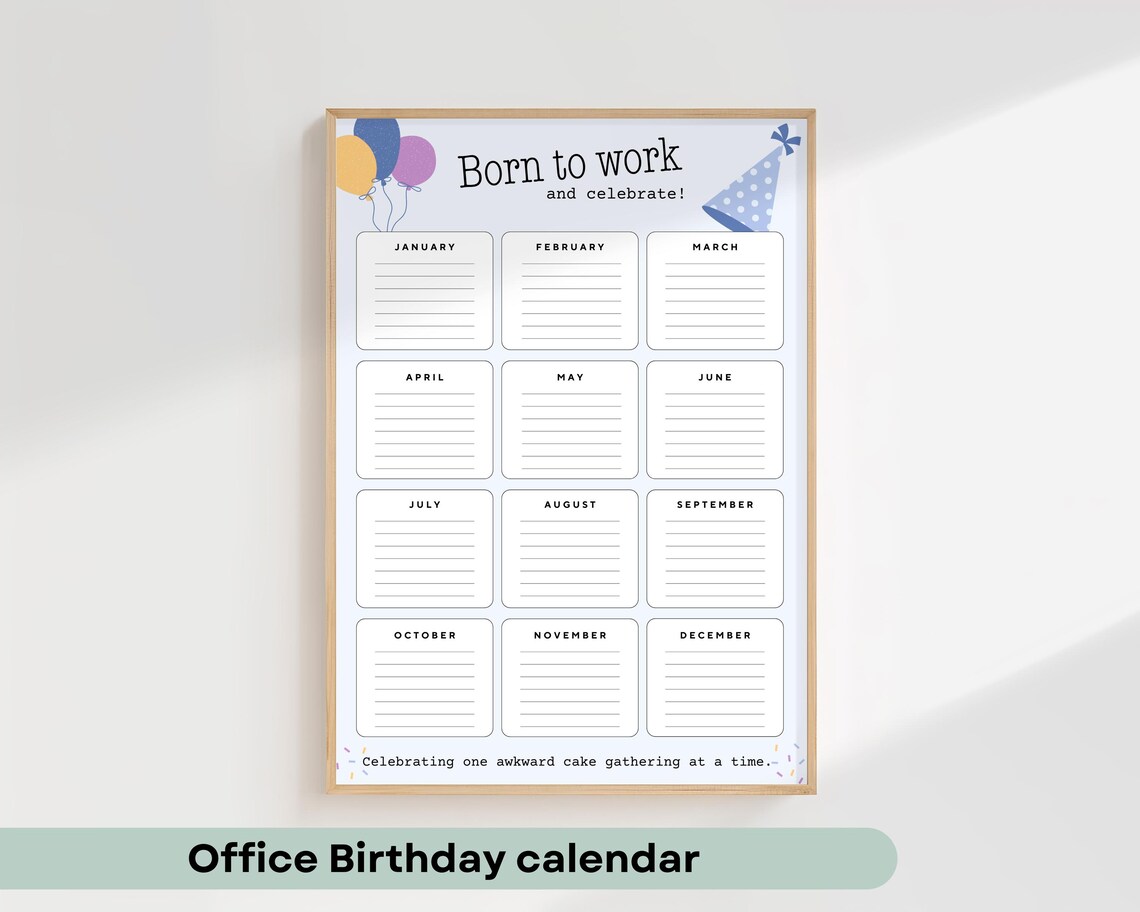Office Birthday Calendar Printable Birthday Calendar Colleague Birthday ...