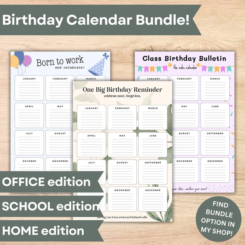 Office Birthday Calendar Printable Birthday Calendar Colleague Birthday ...
