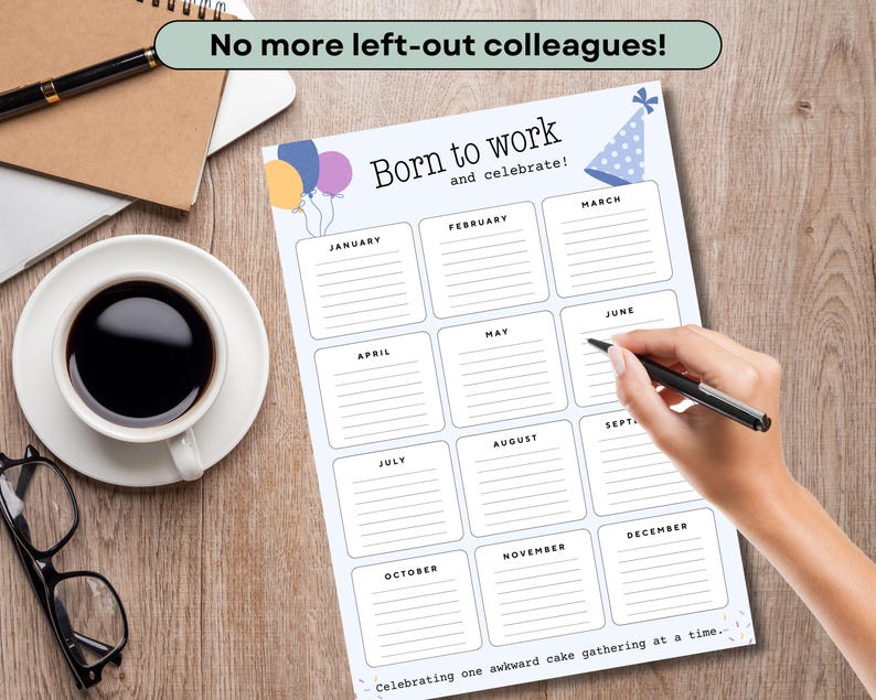 Office Birthday Calendar Printable Birthday Calendar Colleague Birthday ...