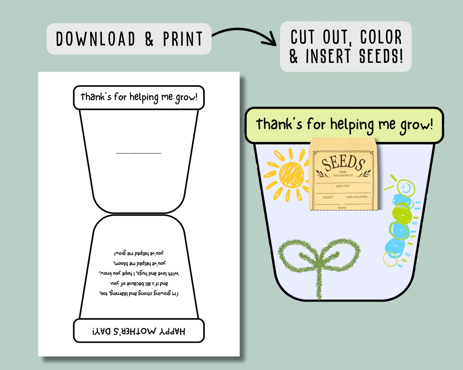 Printable Mothers Day Craft, DIY Kids Project for Mom Grandma, DIY Gift ...