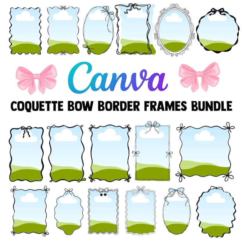 Editable Coquette Bow Border Frames BUNDLE Custom Bow Canva Frame ...
