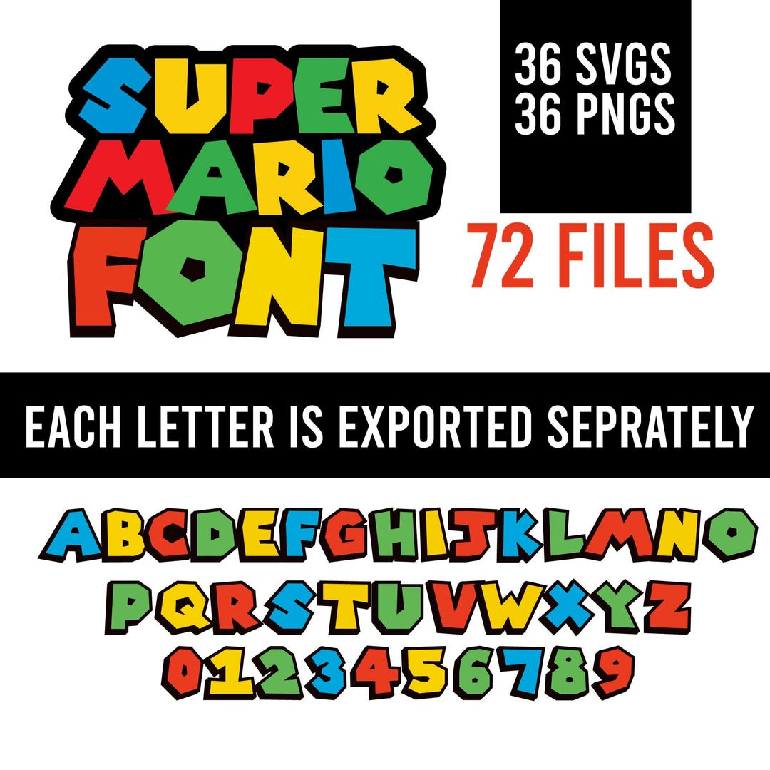 Super Mario Font Svg , Mario Bros Typography 72 Files SVG PNG, Super ...