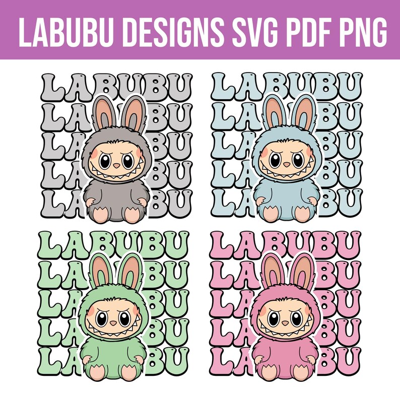 Paquete SVG de diseños de Labubu, imágenes prediseñadas de Labubu, PNG ...