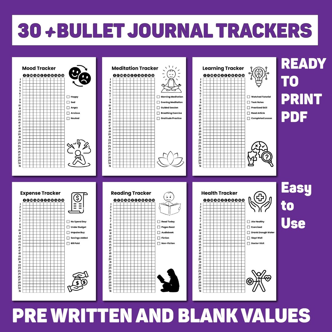 2026 Bullet Journal Trackers, Undated, Yearly Trackers Bundle, BUJO ...