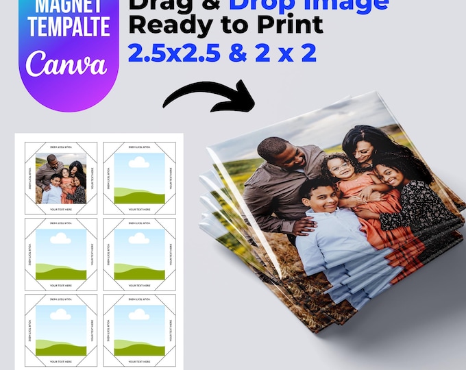 Photo Magnet Template, 2x2 Square, Editable in Canva (digital Download ...