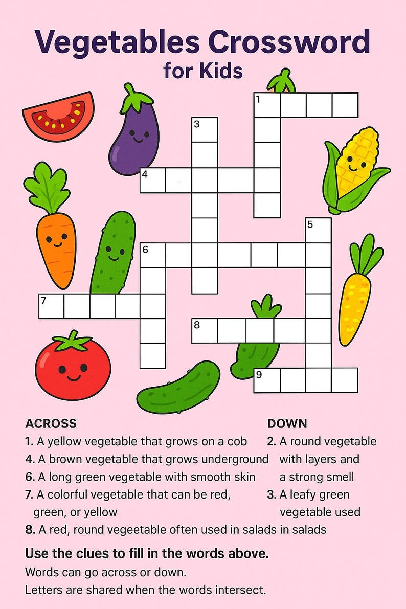 Vegetables Crossword for Kids – Fun Printable With Answer Key | Learn ...