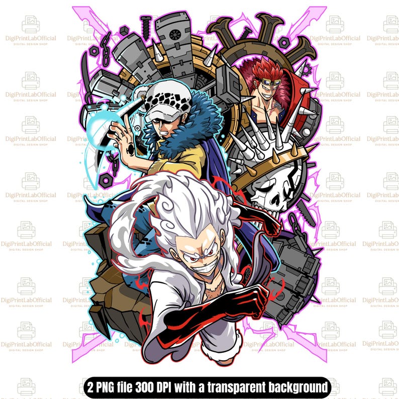 One Piece Anime PNG: Luffy, Kid & Law - Sublimation Designs (digital ...
