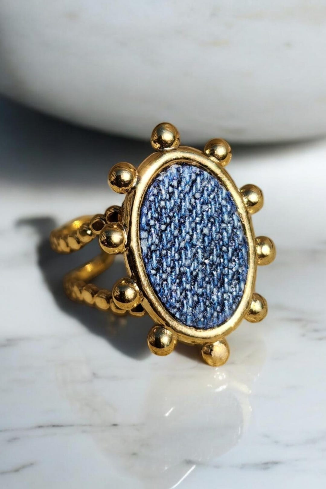 Denim Ring- Oval Gold Ball Stainless Steel Adjustable Finger Jean Ring ...