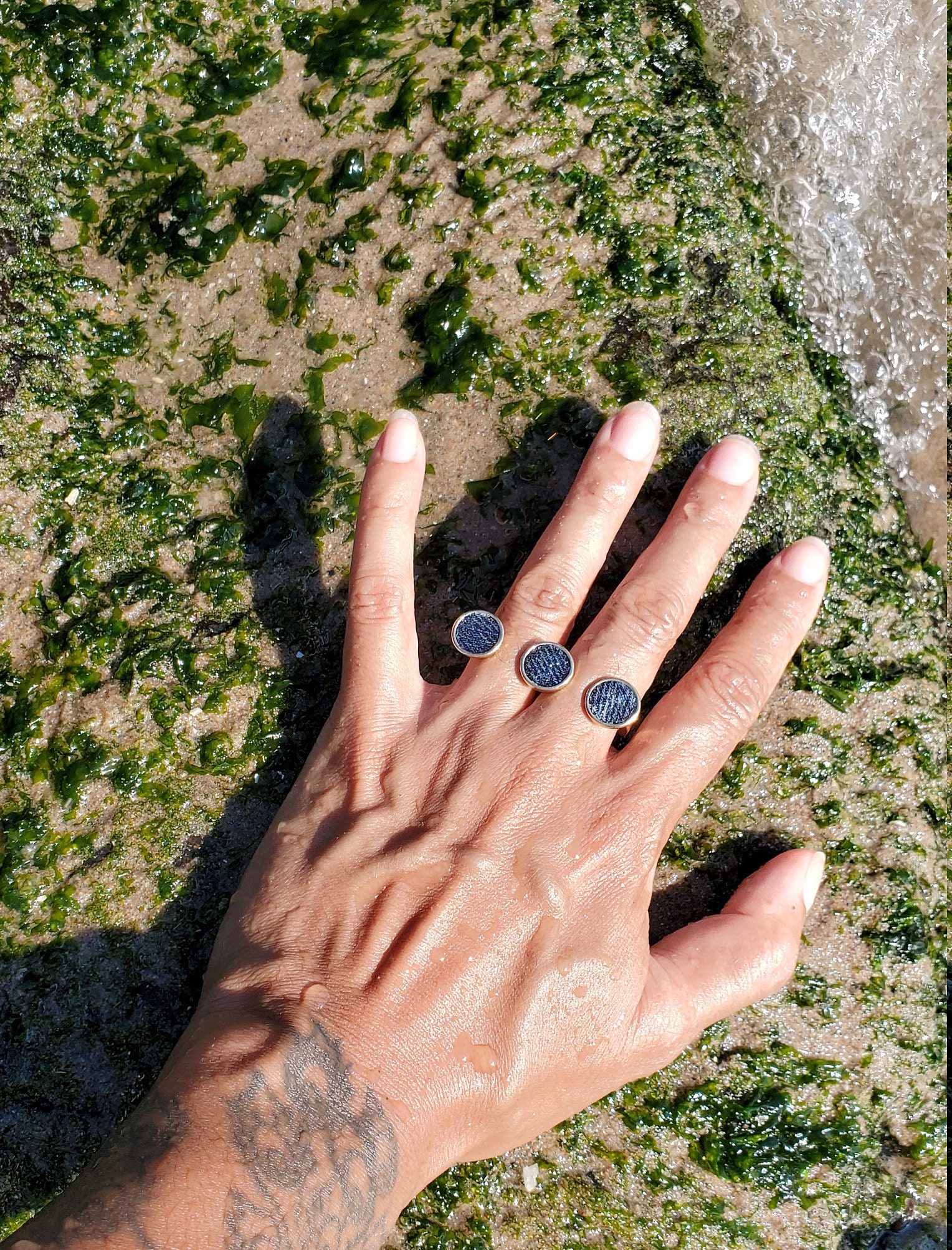 Denim Ring 10 mm triple round 2 finger gold plated finger | Etsy