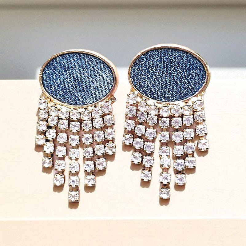 Denim Earrings Statement - Etsy