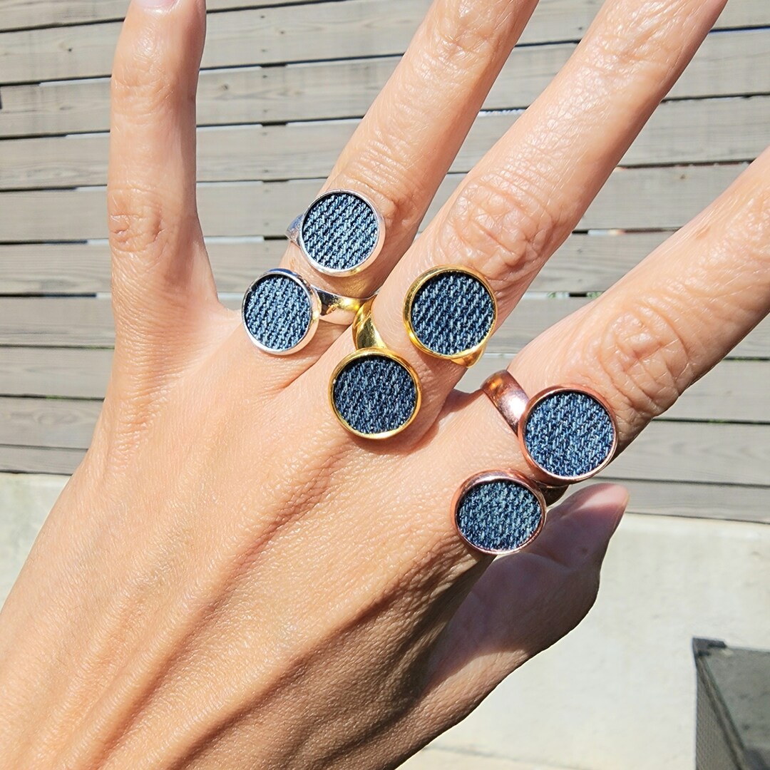 Denim Ring 12 Mm Double Round Adjustable Finger Jean Ring - Etsy
