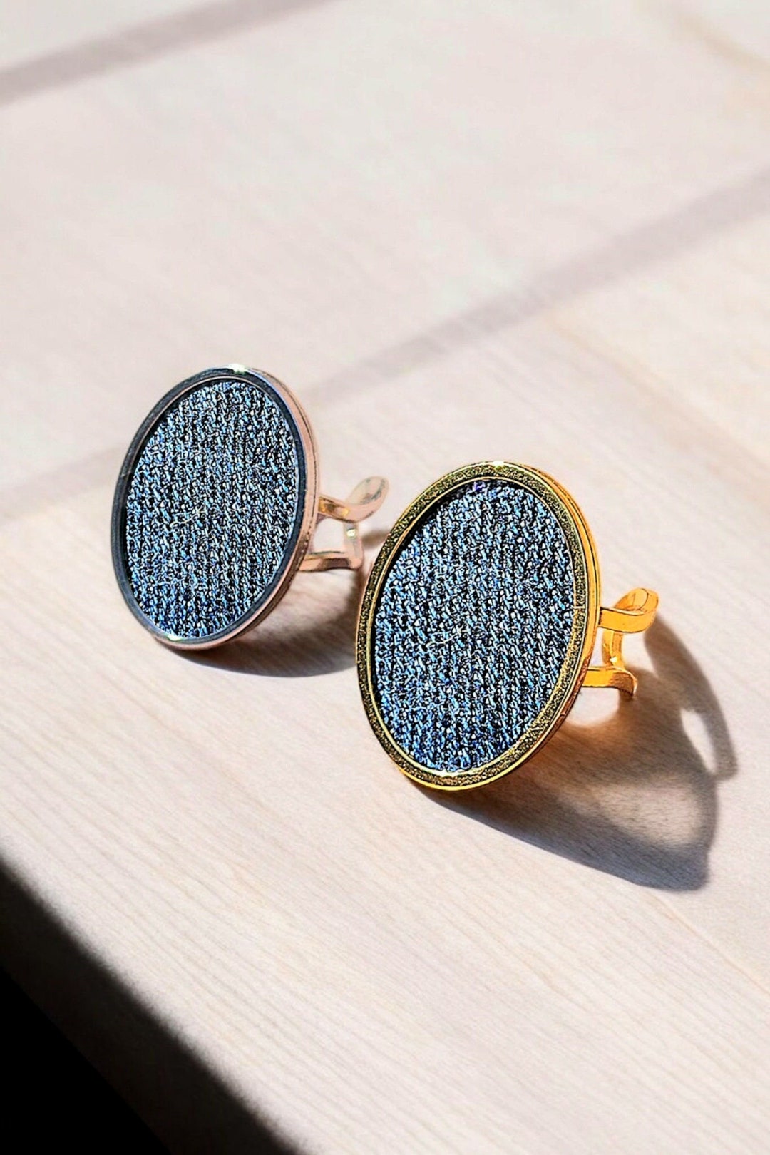 Denim Ring- Oval Stainless Steel Silver or Gold Adjustable Finger Jean ...