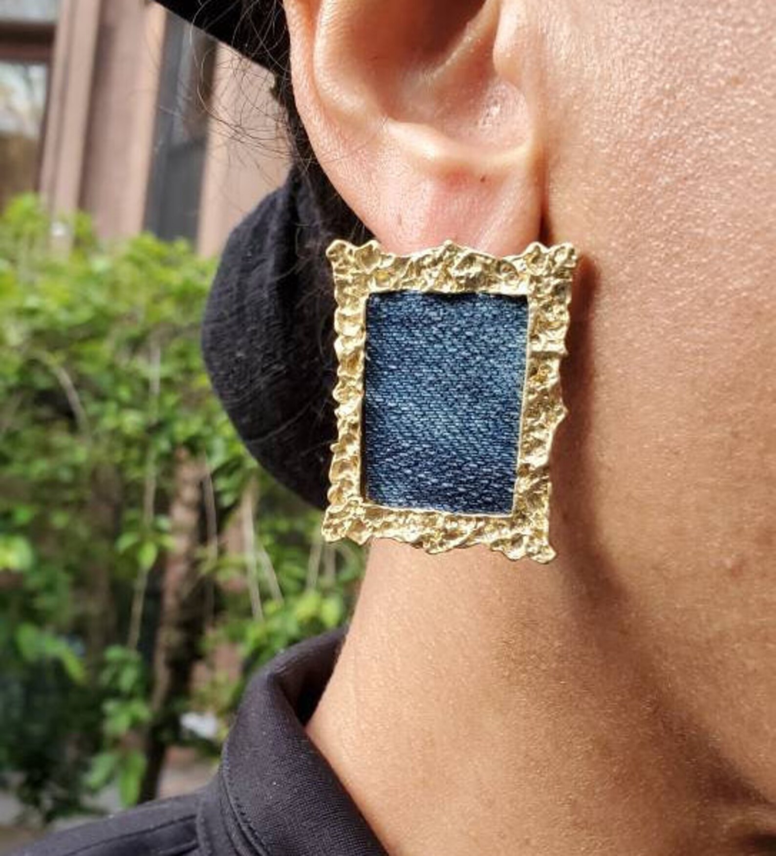 Denim Art Framed Jean Earrings - Etsy