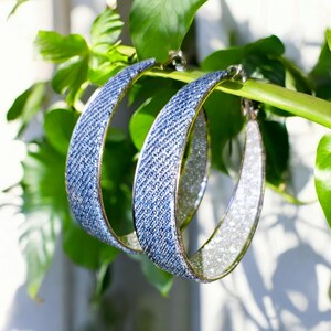 Denim Earrings- Denim Hoop Jean Earrings Med Washed - Etsy