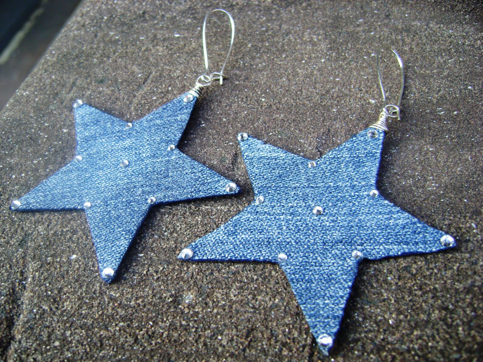 Denim Earrings Denim Star Rhinestone - Etsy