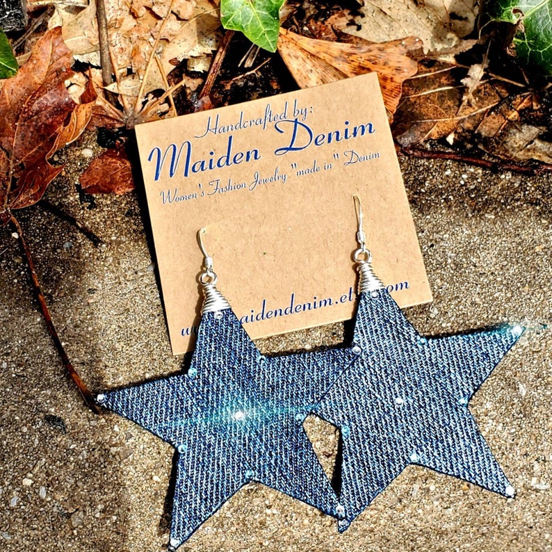 Denim Earrings Denim Star Rhinestone - Etsy